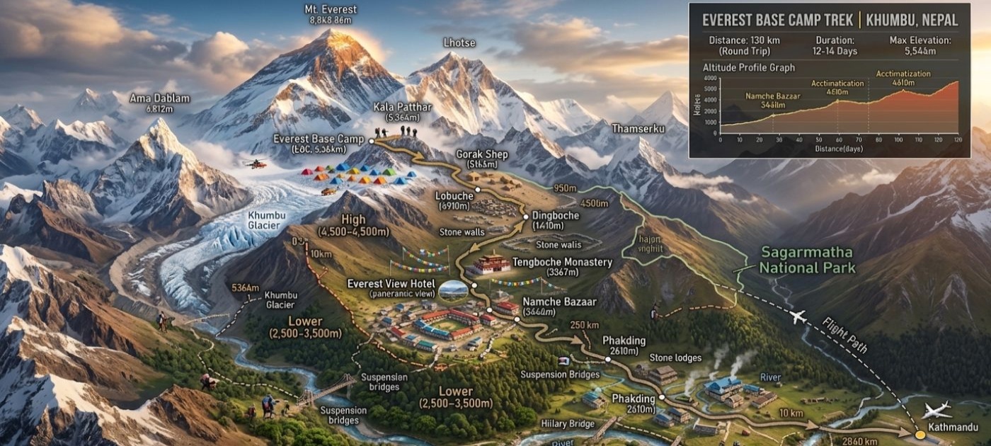 Everest Base Camp Trek Distance: EBC Distance Km & Miles